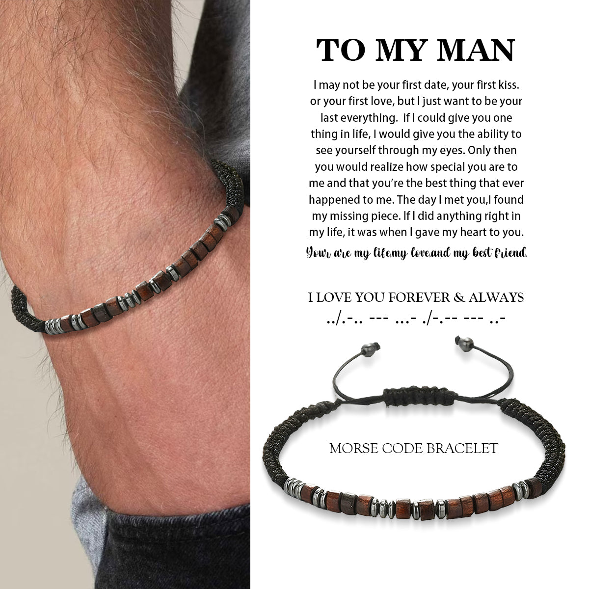 To My Man -I Love You Forever & Always Morse Code Bracelet - woohops