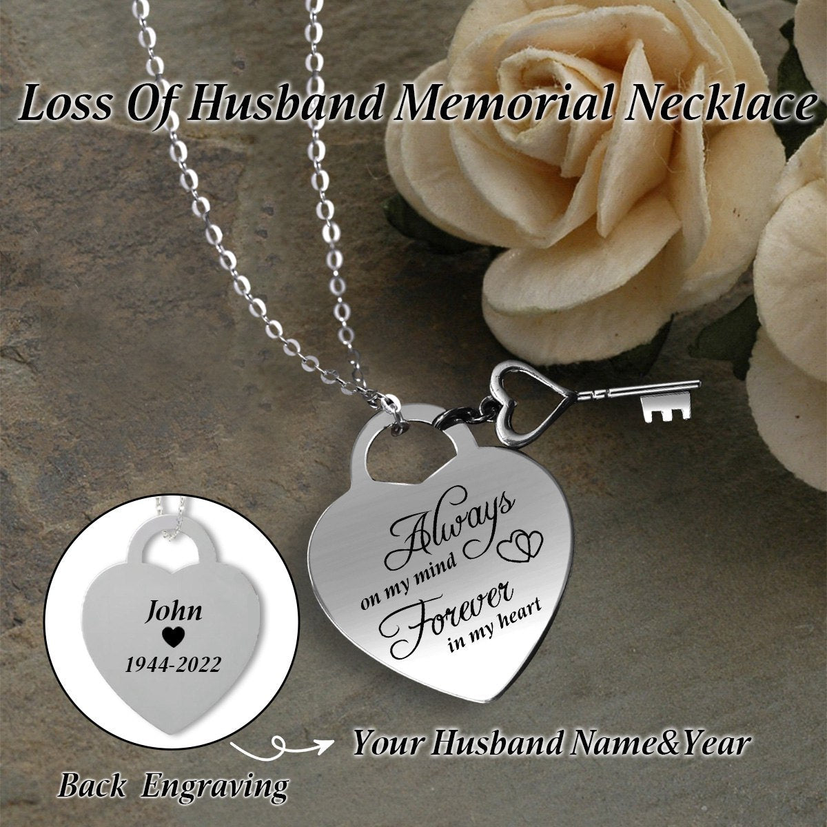 Personalized Memorial Heart Necklace With Heart Key - woohops