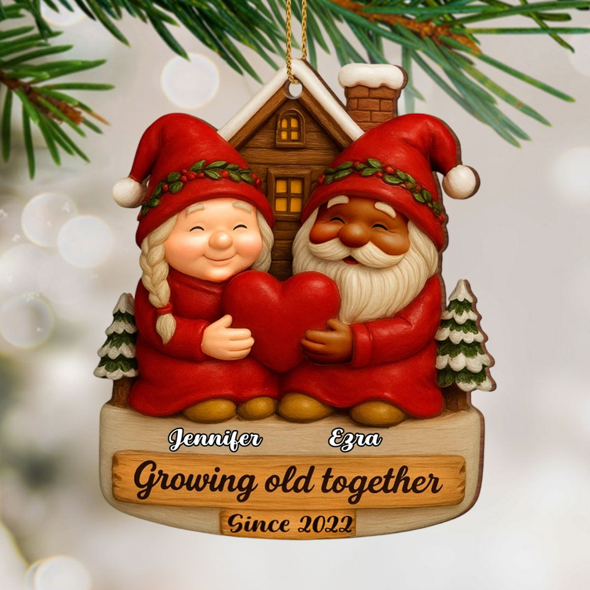 Growing Old Together Custom Wood Ornament - woohops