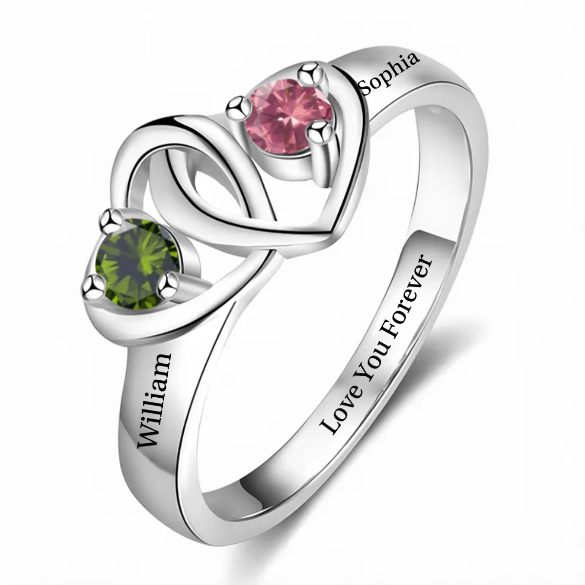 Personalized Two Hearts Birthstone Ring - Gift For Couple - woohops