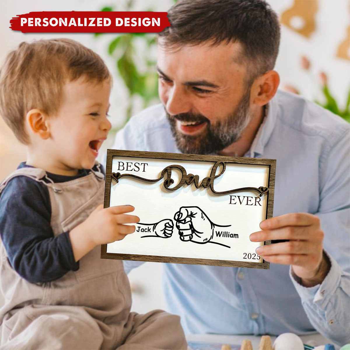 Personalized Best Dad Ever Wooden Sign, Father's Day Gift - woohops