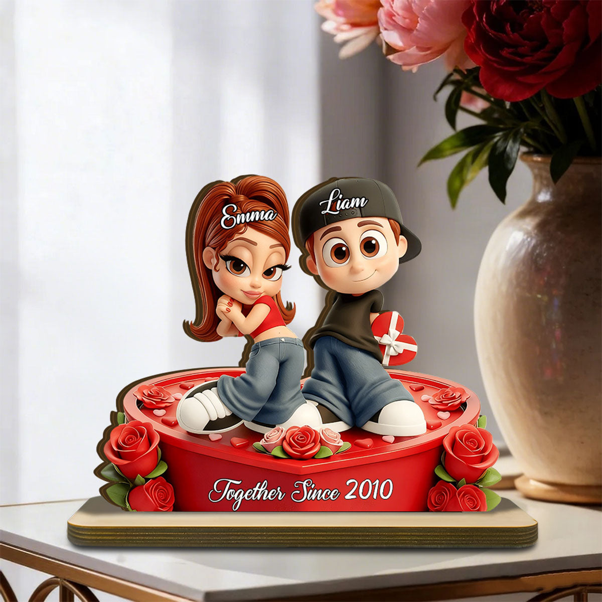 Y2K Romantic Heart Roses Cartoon Personalized Standing Plaque For Coup ...
