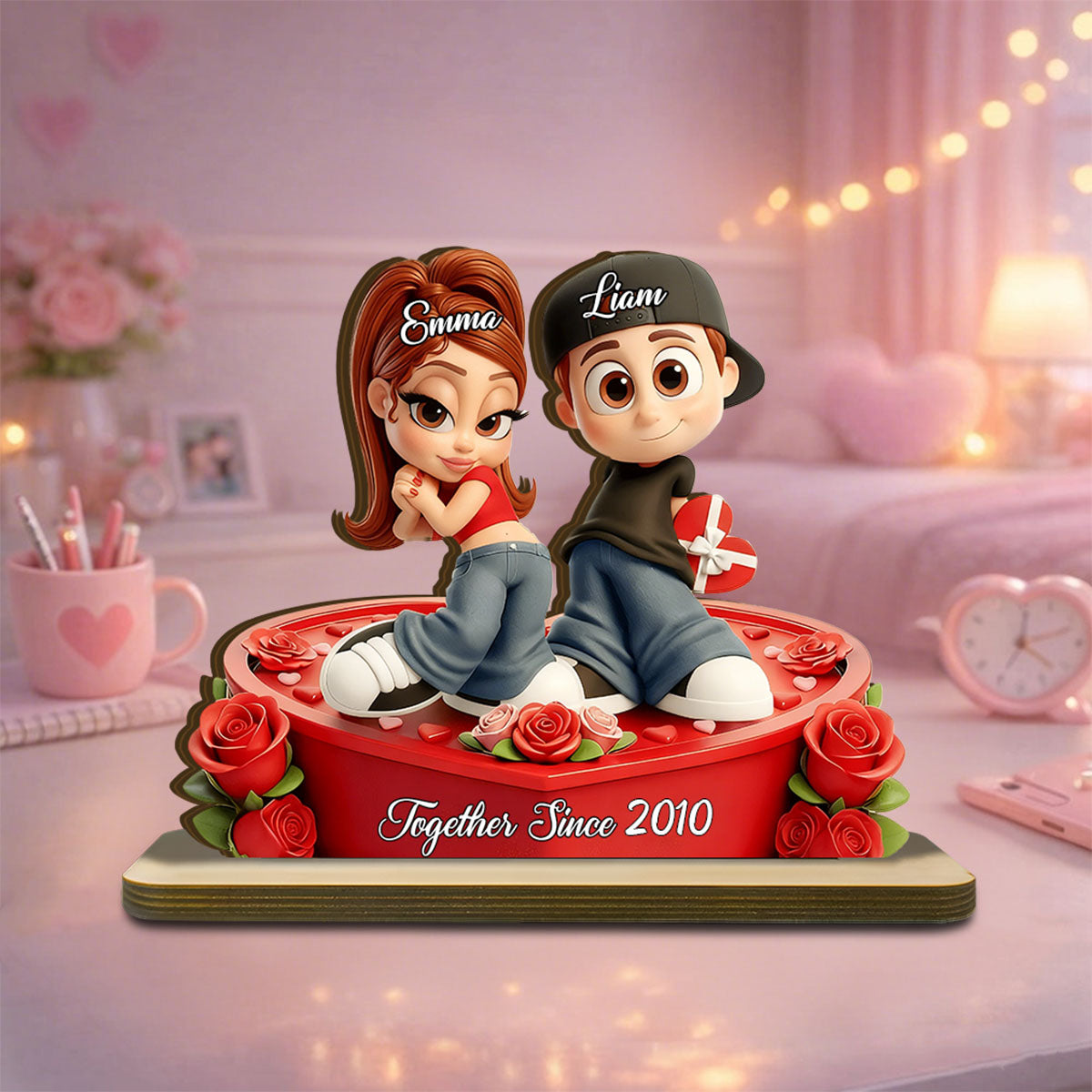 Y2K Romantic Heart Roses Cartoon Personalized Standing Plaque For Coup ...