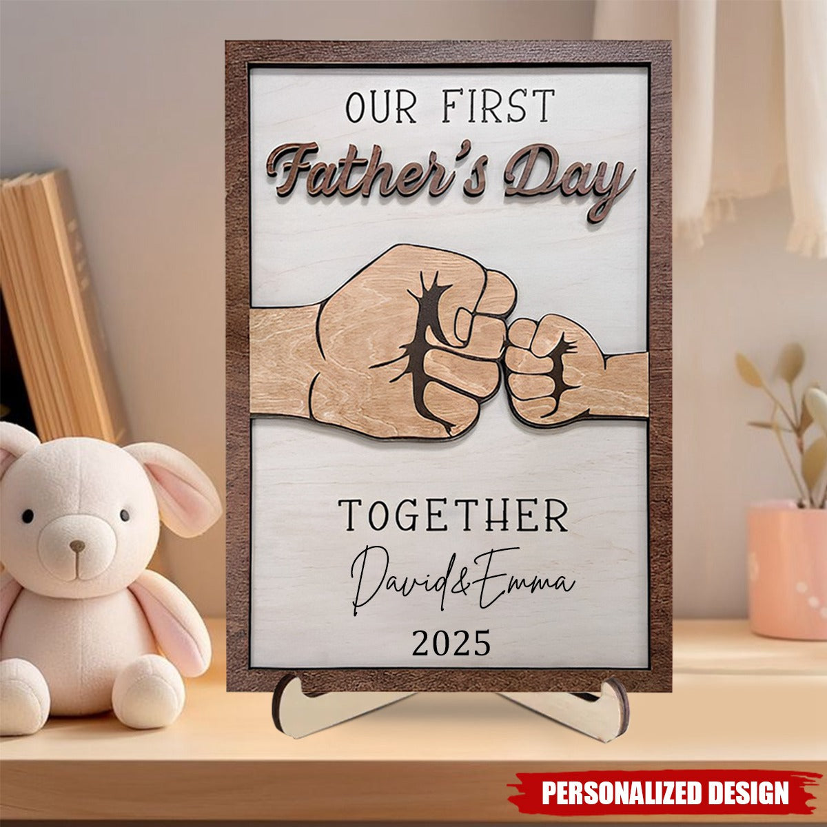 Personalized Fist Bump Wooden Sign For First Father's Day - woohops