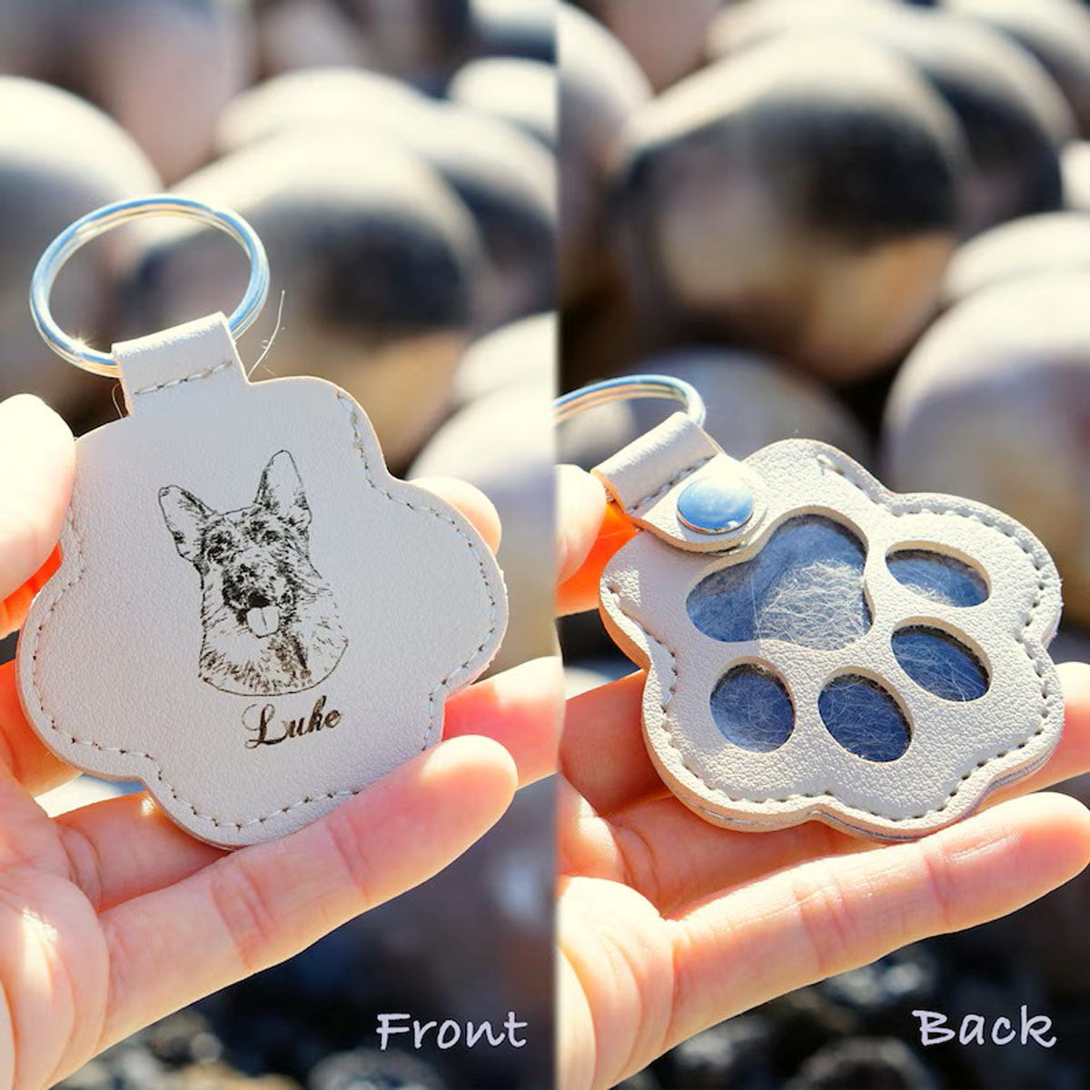 Pet Memorial Hair Keepsake Keychain with Custom Portrait - woohops