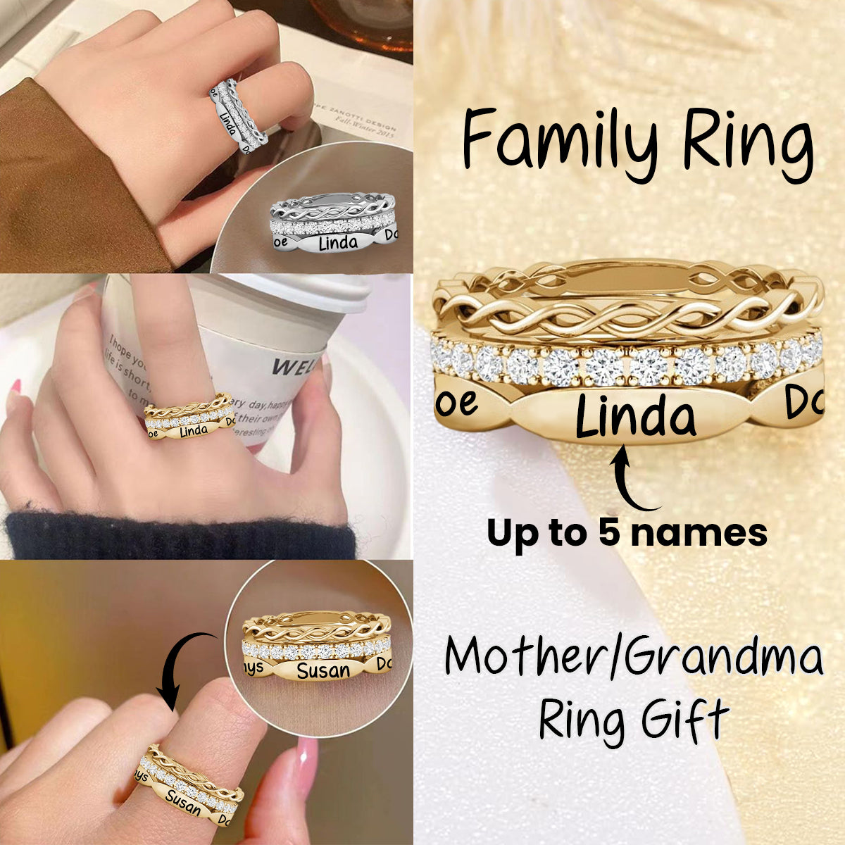 Personalized Grandma Mom Stacking Name Ring - woohops