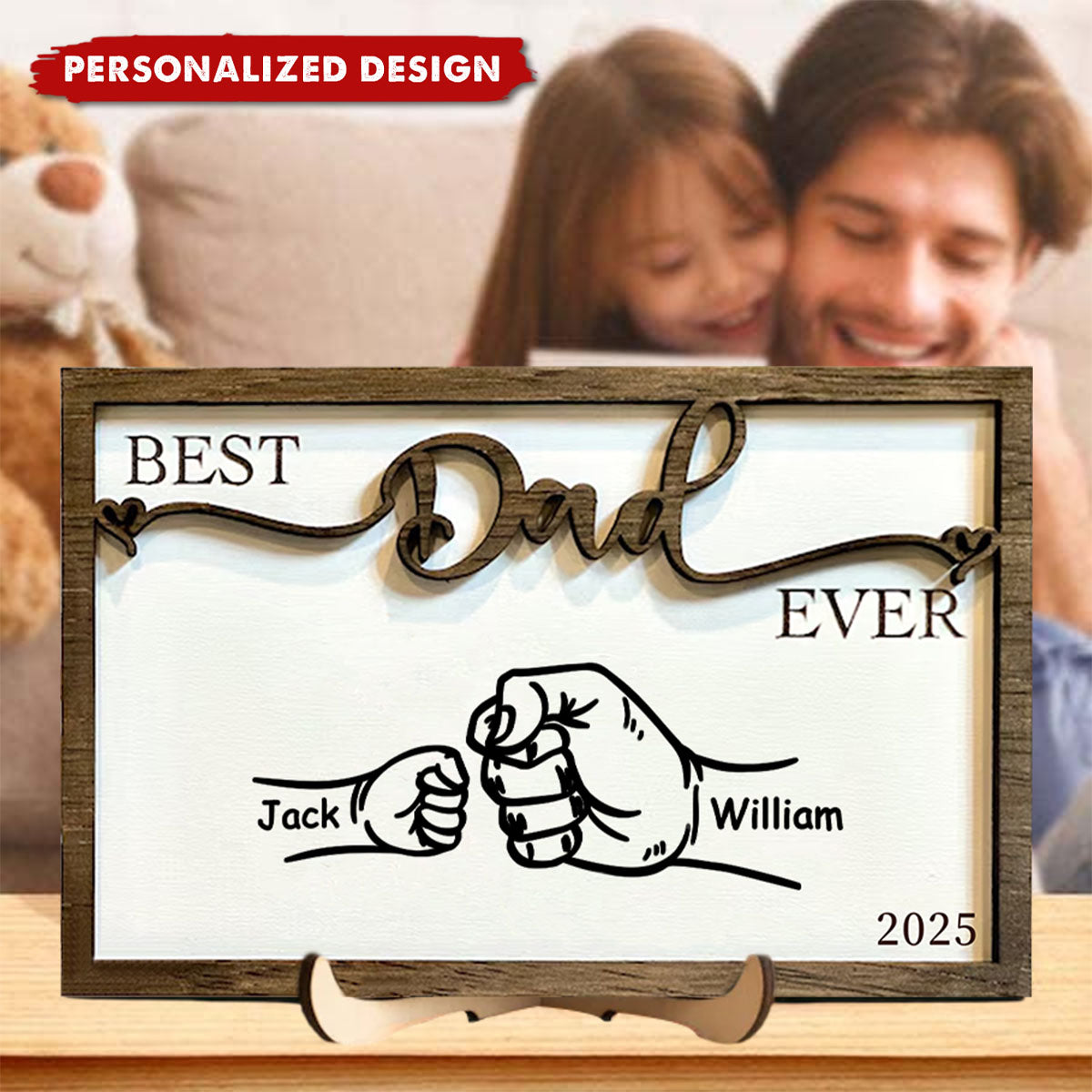 Personalized Best Dad Ever Wooden Sign, Father's Day Gift - woohops