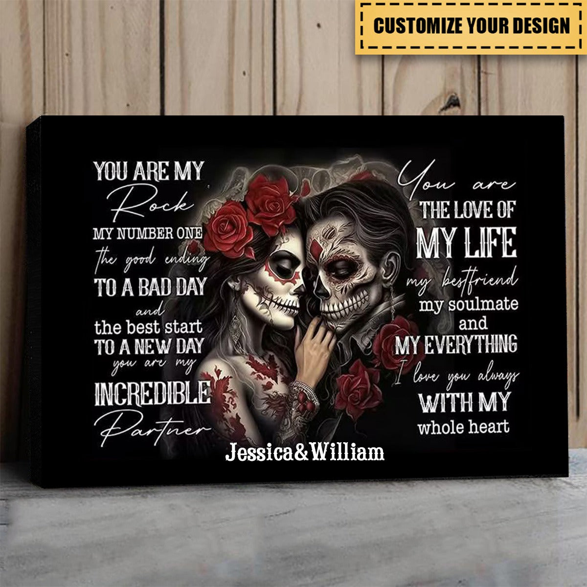 Sugar Skull Personalized Canvas - Gifts For Couples - woohops