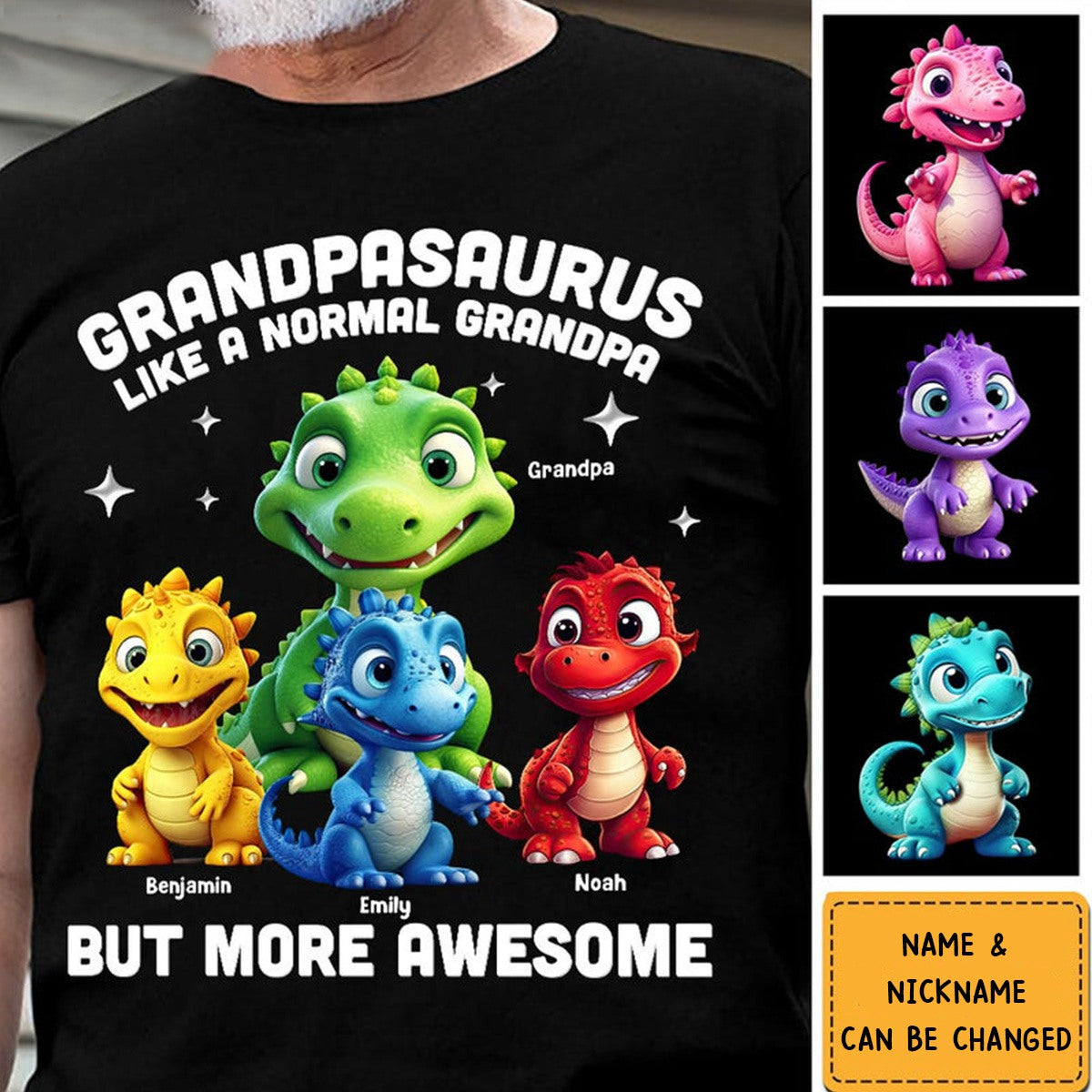 Gift For Daddysaurus Grandpasaurus Personalized 3D Dinosaurs T-Shirt ...