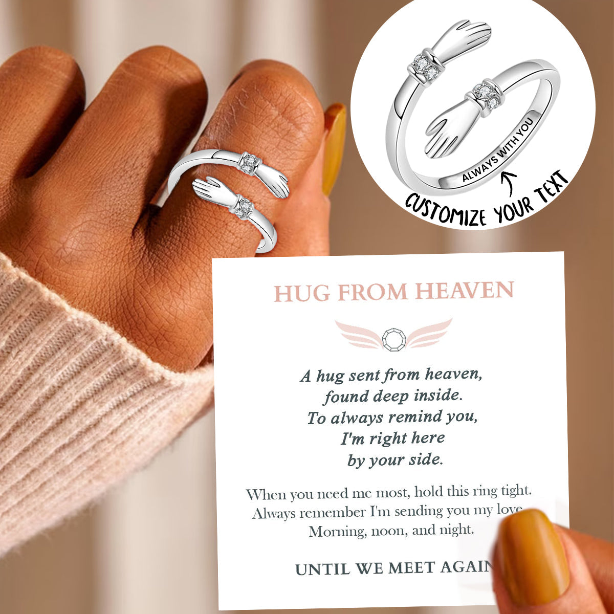 Personalized Hug From Heaven Memorial Ring - woohops
