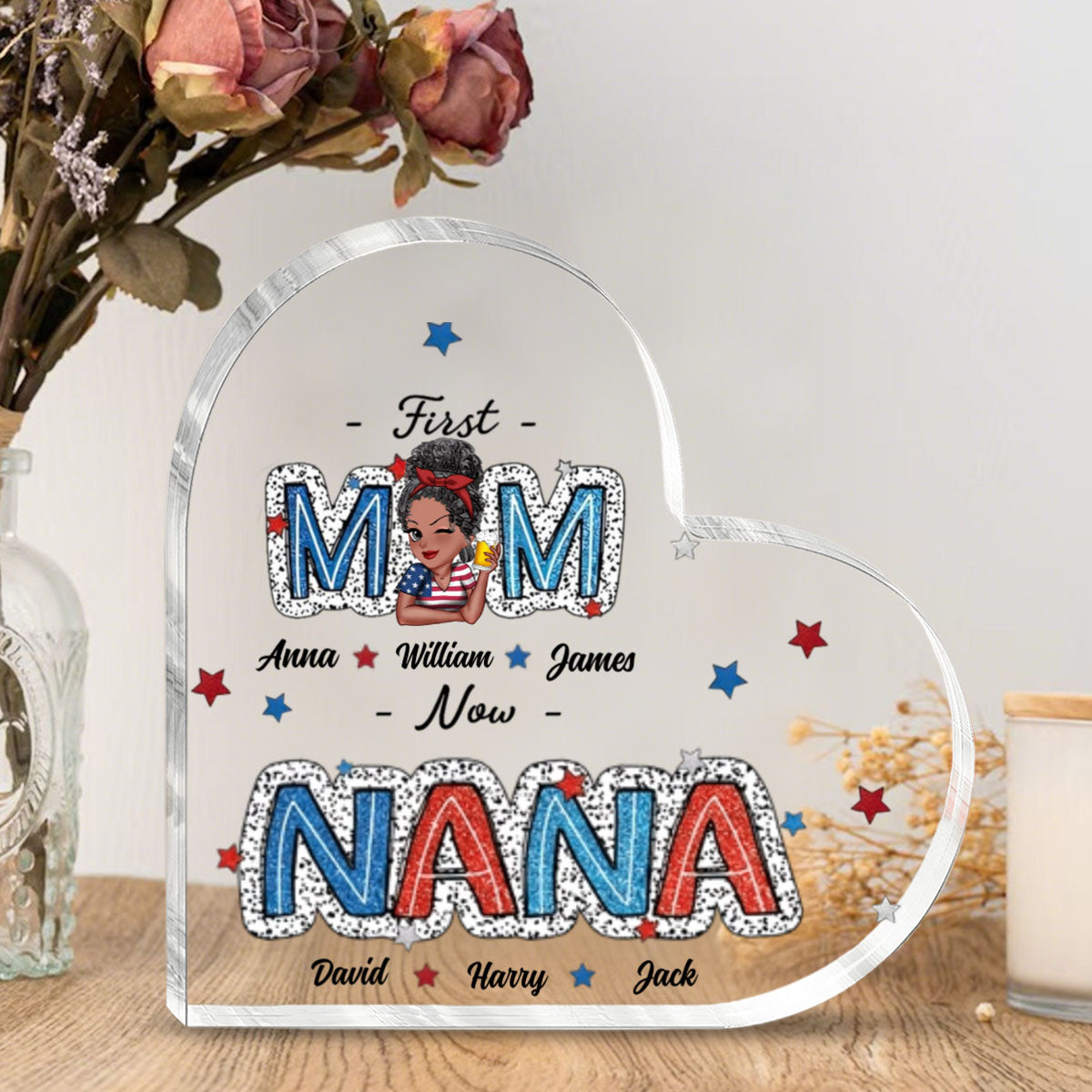 First Mom Now Grandma - Personalized Heart Shaped Acrylic Plaque - woohops