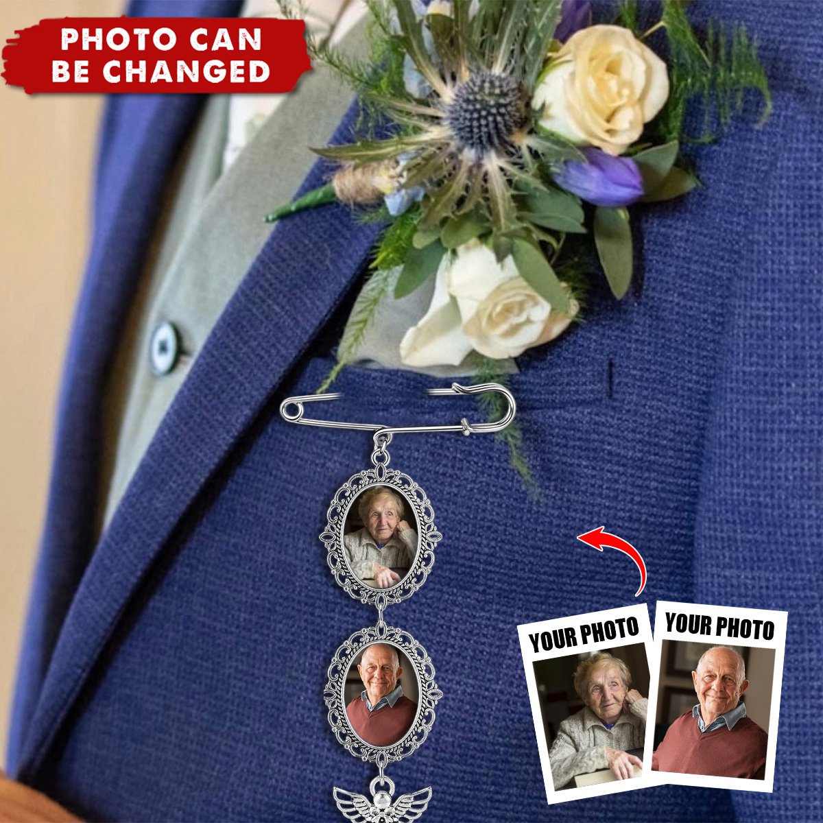 Personalized Memorial Lapel Pin With Photos - woohops