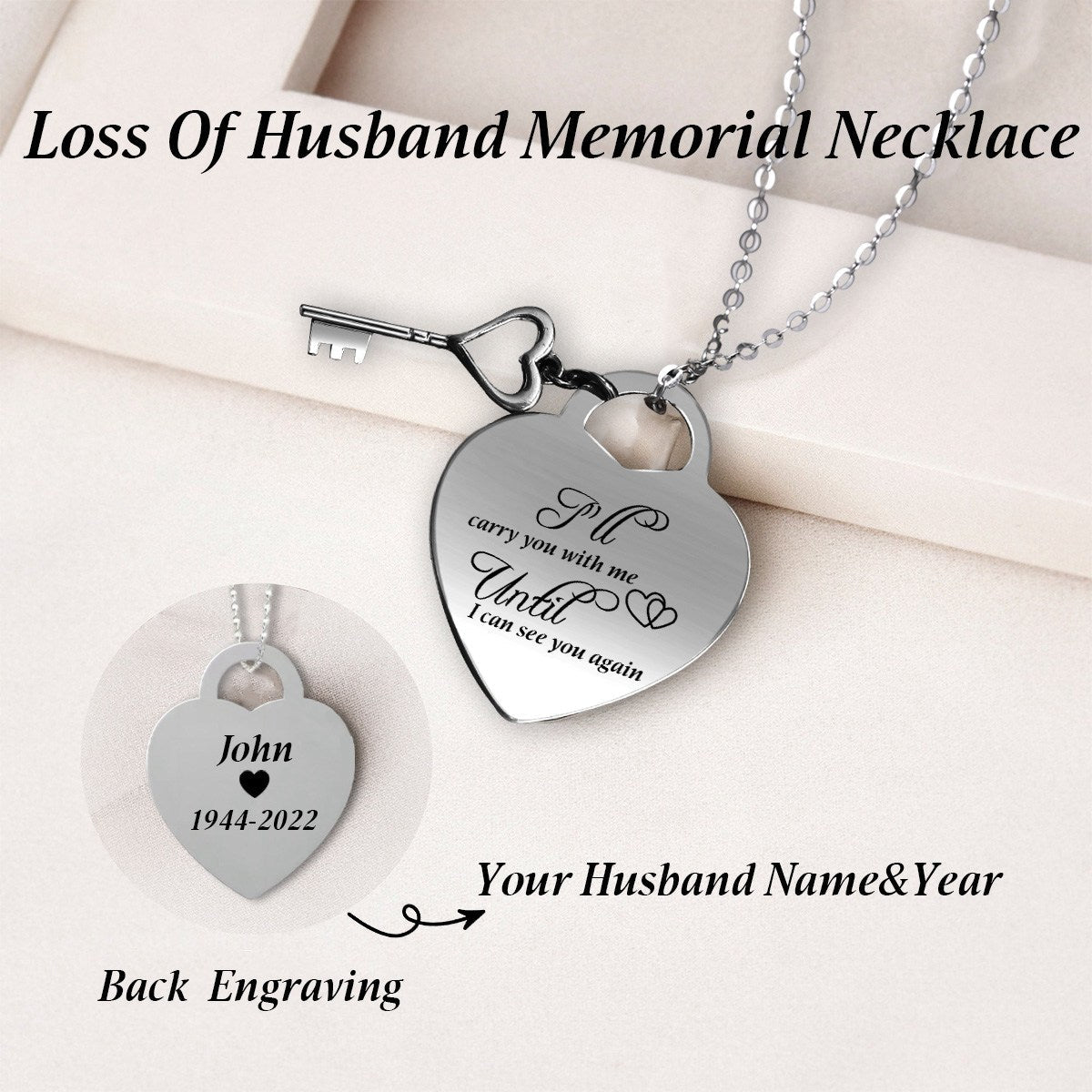 Personalized Memorial Heart Necklace With Heart Key - woohops