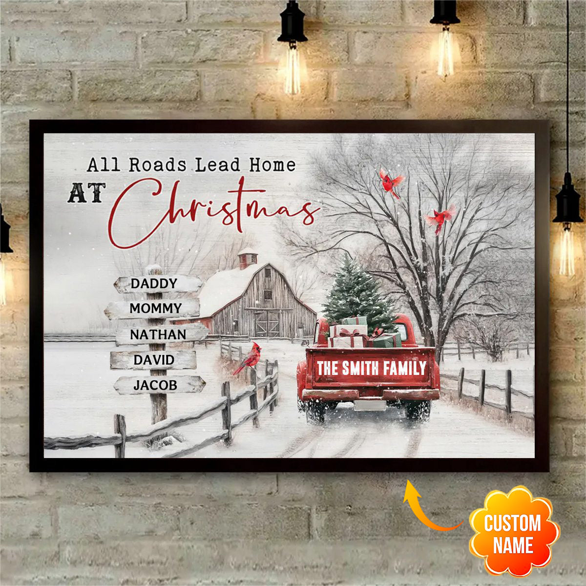 Personalized Christmas Farm With Red Truck Canvas - A Gift For Your Fa ...