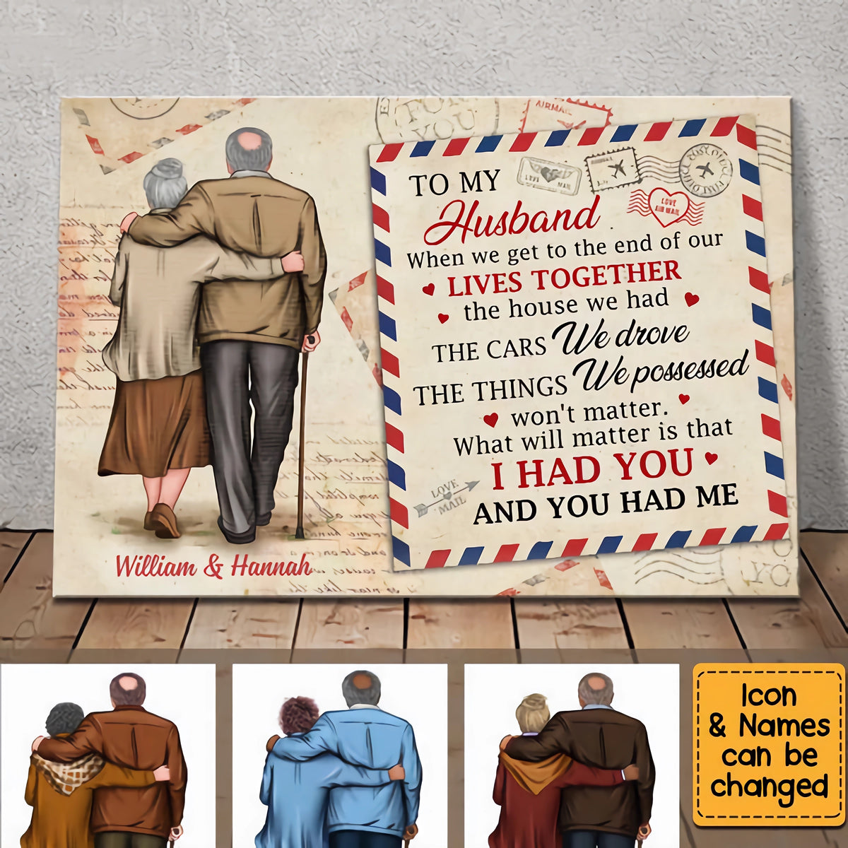 To My Husband Wife Old Couple Personalized Canvas - woohops
