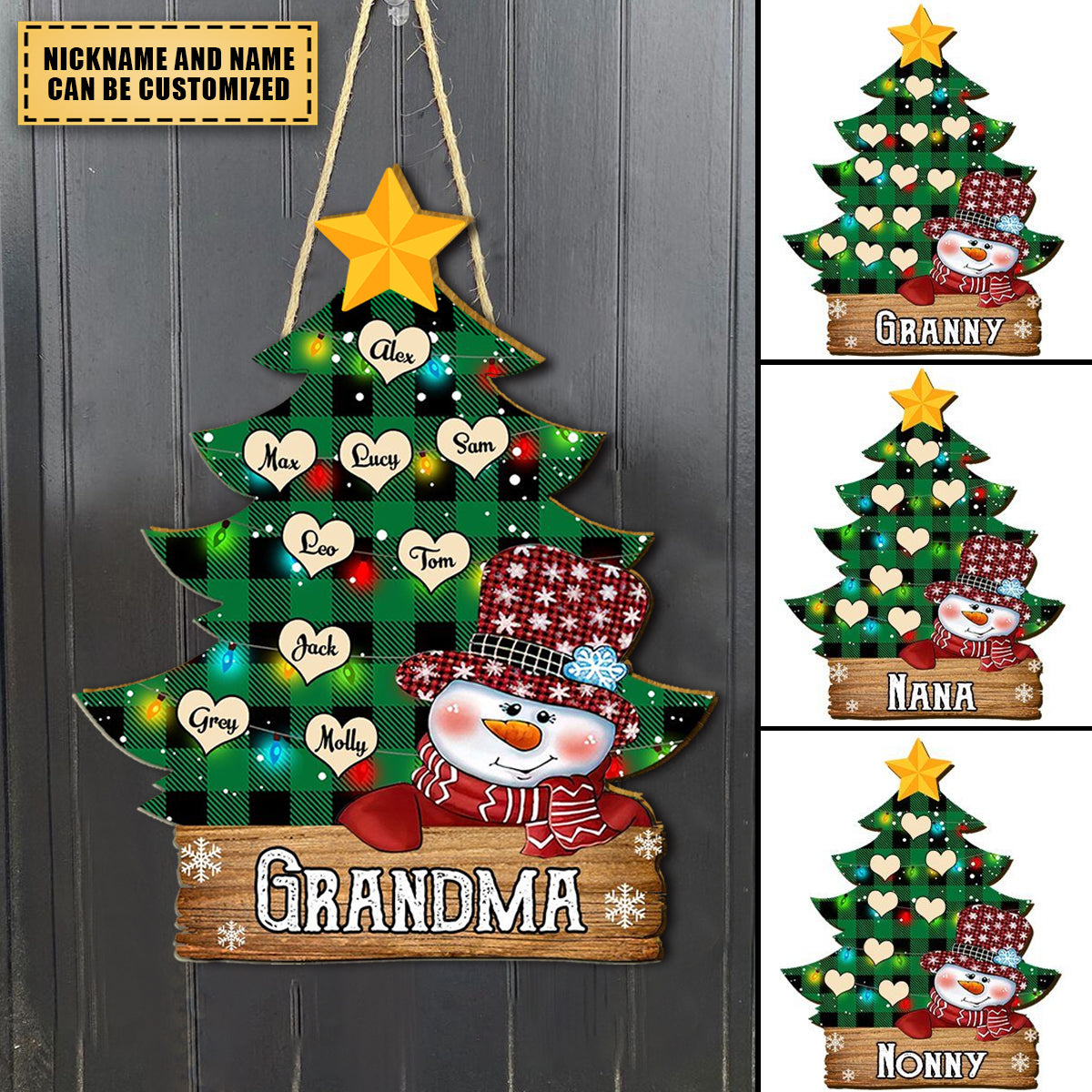 Snowman Grandma loves Kids Personalized Wood Sign - woohops