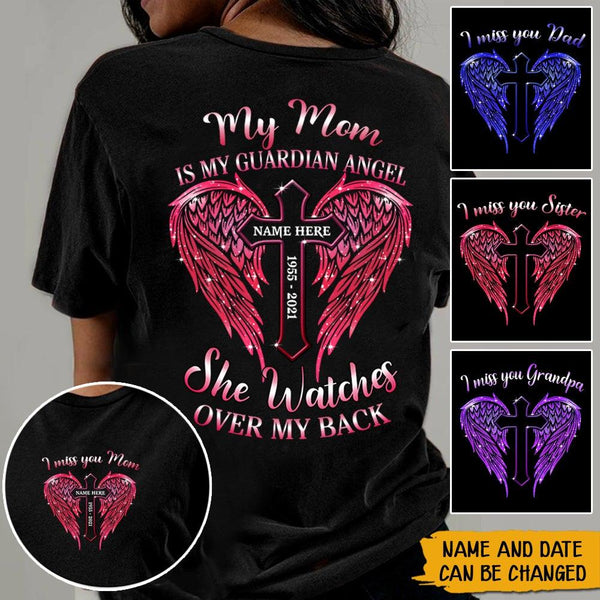 My Guardian Angel Watches Over My Back I Miss You Personalized T-shirt ...